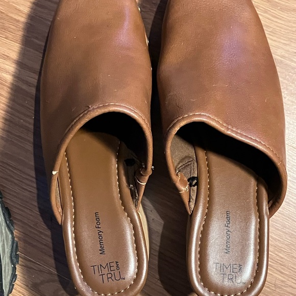 Time and Tru | Shoes | Time And Tru Brown Leather Mules With Rounded ...
